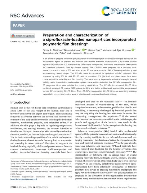 Pdf Preparation And Characterization Of A Ciprofloxacin Loaded Nanoparticles Incorporated