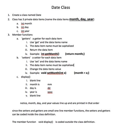 Solved Date Class 1 Create A Class Named Date 2 Class Has