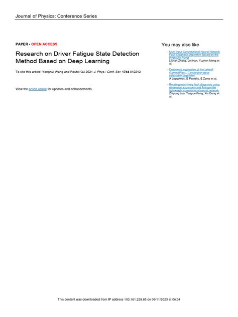 Research On Driver Fatigue State Detection Method Based On Deep Learning Pdf Deep Learning