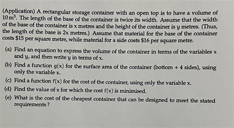 solved application a rectangular storage container with an