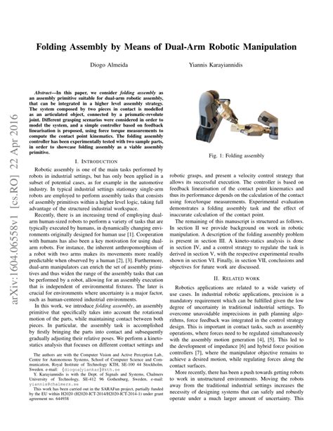 Pdf Folding Assembly By Means Of Dual Arm Robotic Manipulation