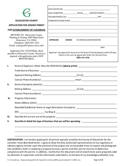 Fillable Online Application For Zoning Permit For Establishment Of A