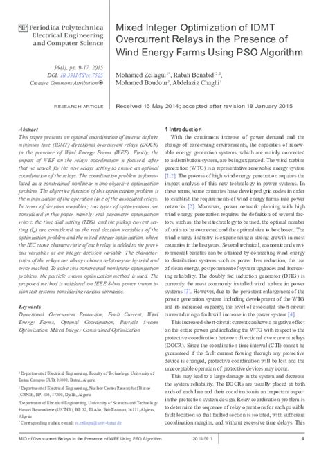 pdf mixed integer optimization of idmt overcurrent relays in the presence of wind energy farms
