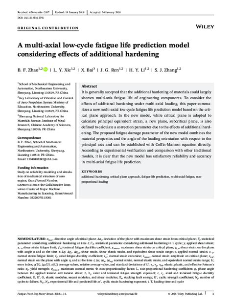 Pdf A Multiaxial Low Cycle Fatigue Life Prediction Model For Both Proportional And Non