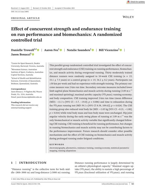 Pdf The Effect Of Concurrent Strength And Endurance Training On Running Performance And