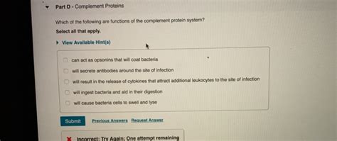 Solved Part D Complement Proteins Which Of The Following