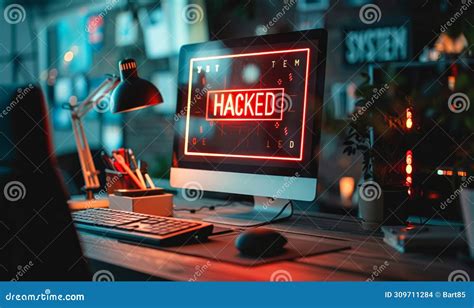 Cybersecurity Breach Warning With System Hacked Alert On A Computer Screen In A Dark Office