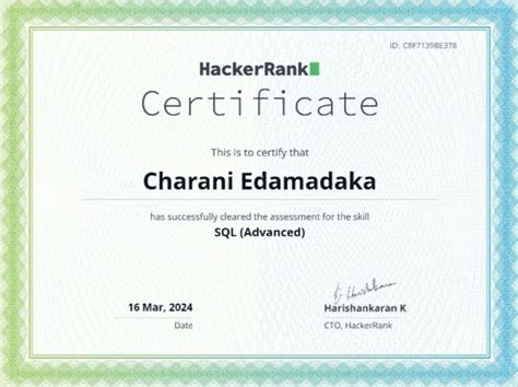 charani edamadaka on linkedin sql hackerrank hackerrankcertified