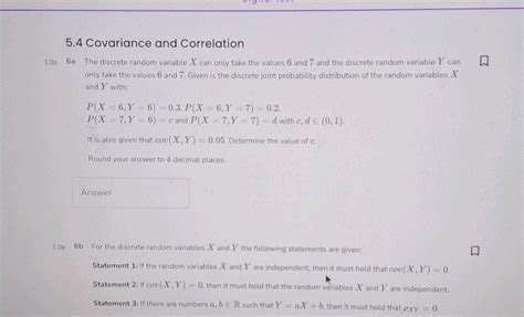 54 Covariance And Correlation 10p 6a The Discrete Random Variable X Can