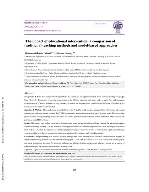 Pdf The Impact Of Educational Intervention A Comparison Of Traditional Teaching Methods And
