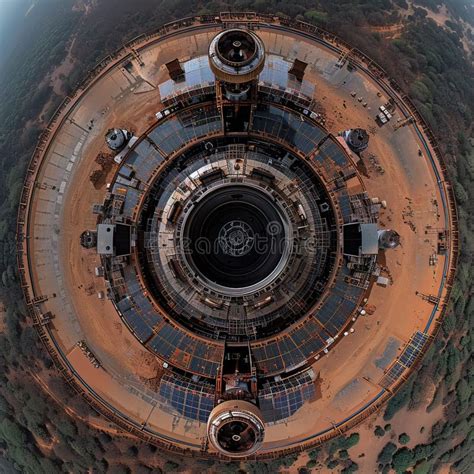 Aerial View Of A Large Circular Structure In A Desert Stock Image