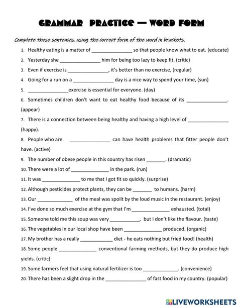 Grammar Practice Word Form Worksheet Worksheets Library