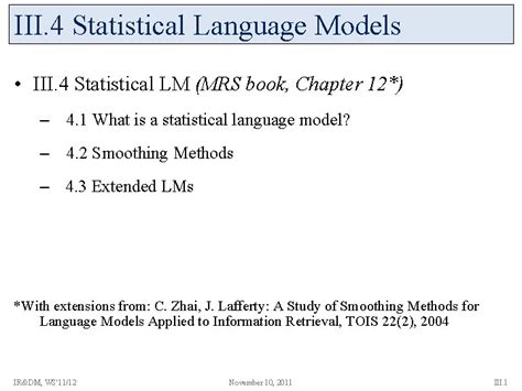 Iii 4 Statistical Language Models Iii 4 Statistical