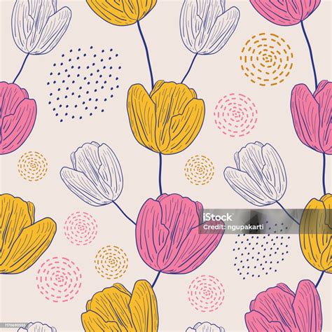 백합 꽃 원활한 패턴 그리기입니다 벡터 일러스트 는 패션 섬유 인쇄를 래핑 준비 반복합니다 0명에 대한 스톡 벡터 아트 및 기타