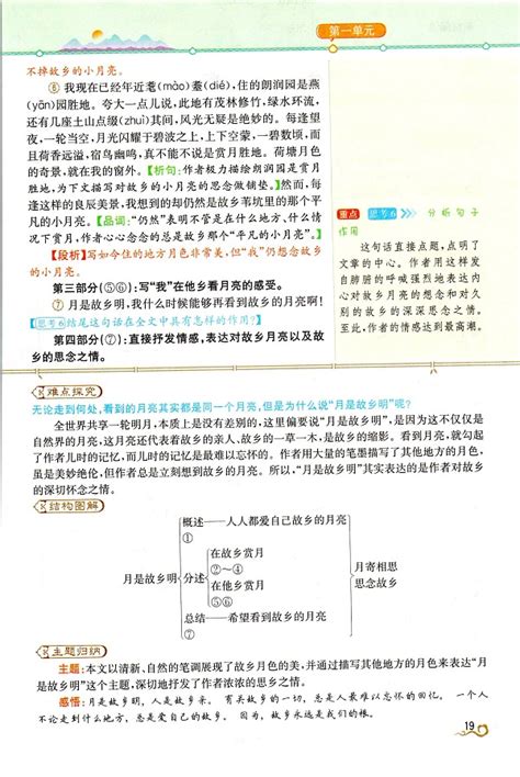 第一单元月是故乡明教材解读新人教部编版小学五年级语文下册 人教版小学课本