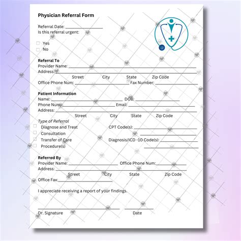 Canva Template Physician Referral Form Digital Download Doctor Referral