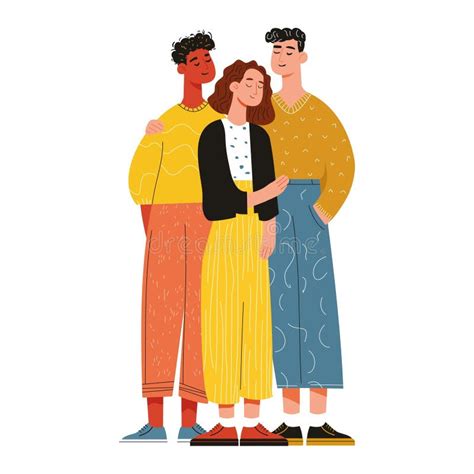 Three People In A Loving Polyamorous Relationship One Woman And Two