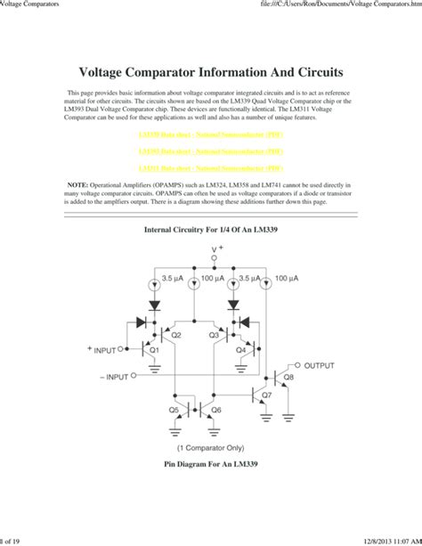 Voltage Comparators LM339 LM393 LM311 Circuits Info