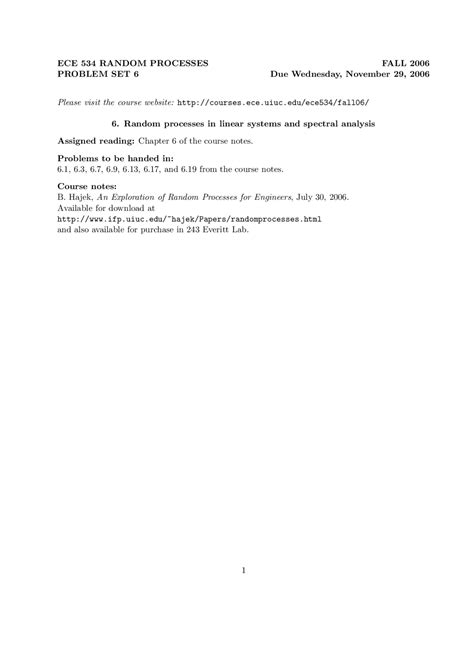 Random Processes Problem Set 6 Ece 534 Docsity