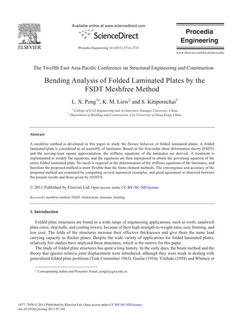 Pdf Bending Analysis Of Folded Laminated Plates By The Fsdt Meshfree Method