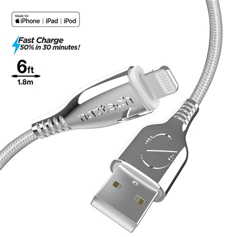 Naztech Titanium Usb To Mfi Lightning Braided Cable 6ft Moogdesk