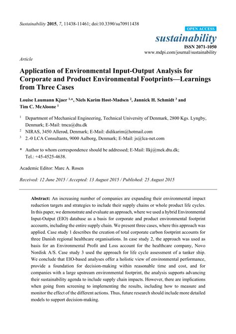 Pdf Application Of Environmental Input Output Analysis For Corporate And Product Environmental