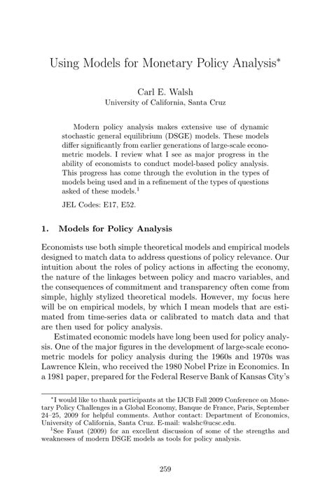 Pdf Using Models For Monetary Policy Analysis