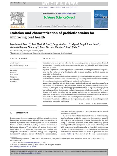 Pdf Isolation And Characterization Of Probiotic Strains For Improving Oral Health