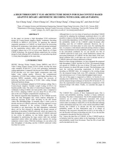 A High Throughput Vlsi Architecture Design For H264 Context Cecs