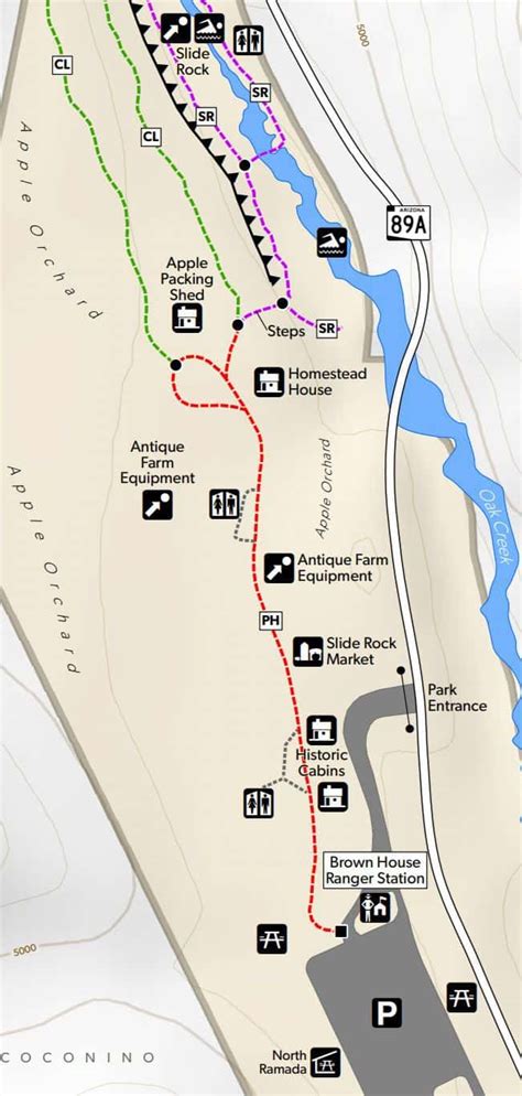 Slide Rock State Park Hiking Trails And Swimming Map Sedona Arizona