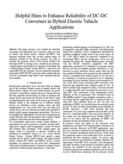 Helpful Hints To Enhance Reliability Of Dc Dc Converters In Hybrid Electric Vehicle Applications