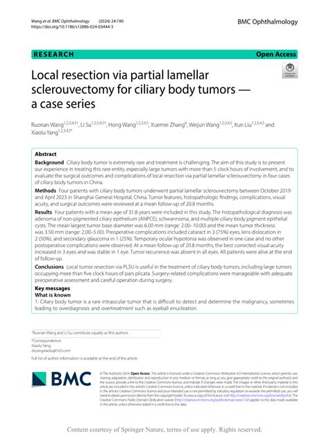 Pdf Local Resection Via Partial Lamellar Sclerouvectomy For Ciliary