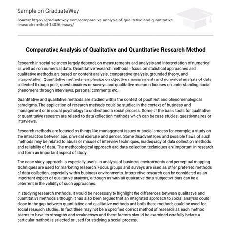 ⇉comparative Analysis Of Qualitative And Quantitative Research Method