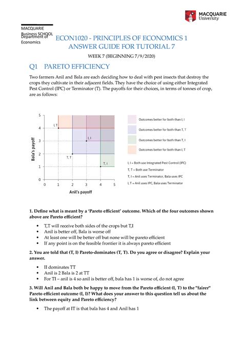 ECON1020 S2 2020 Tutorial 7 Questions Business Babe Department Of Economics ECON1020