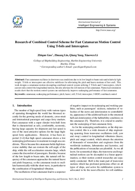 pdf research of combined control scheme for fast catamaran motion