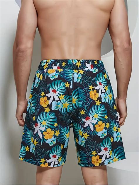 남성용 플러스 사이즈 완전 플로라 프린트 비치 팬츠 반바지 탄성 드로스트링 스포츠 숏팬츠 Temu Korea