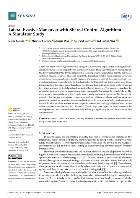 Pdf Lateral Evasive Maneuver With Shared Control Algorithm A
