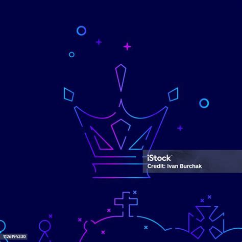 로얄 크라운 벡터 라인 아이콘 기호 그림 어두운 파란색 배경에 로그인 관련된 아래쪽 테두리 개성 개념에 대한 스톡 벡터 아트 및