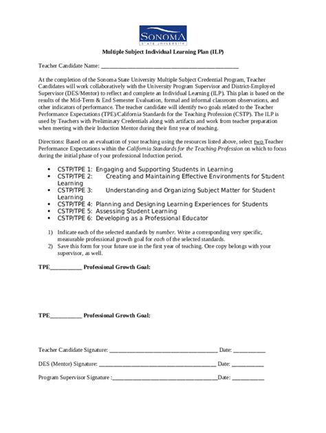 Program California Multiple Subject Teaching Credential Doc Template