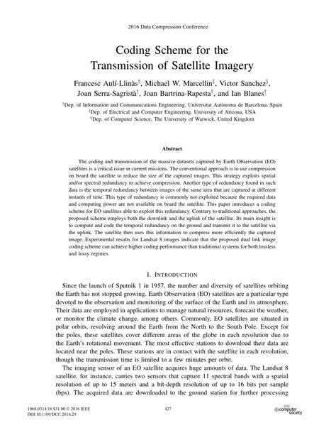 Pdf Coding Scheme For The Transmission Of Satellite Imagery