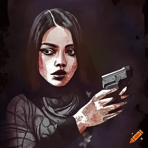 Girl With Gun Drawing