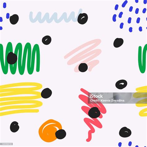 추상 낙서 패턴 손으로 그린 원활한 배경 현대 추상화 밝은 재미 색상 브러시 스트로크와 라인 패션 인쇄 또는 포장 지 디자인으로 좋은 0명에 대한 스톡 벡터 아트 및 기타