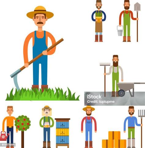 농부 캐릭터 남자 농업 사람 직업 농촌 정원사 작업자 사람들이 벡터 일러스트 레이 션 농업 노동자에 대한 스톡 벡터 아트 및 기타 이미지 농업 노동자 건강한 생활방식