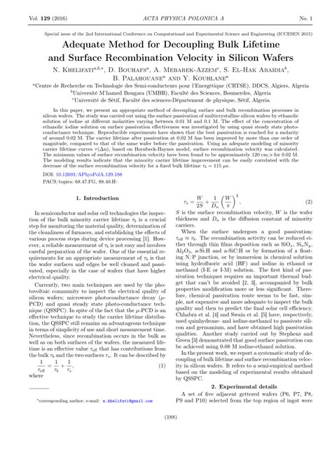 Pdf Adequate Method For Decoupling Bulk Lifetime And Surface Recombination Velocity In Silicon