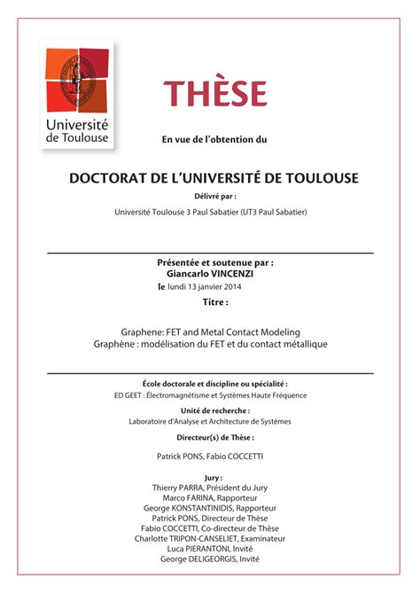 Pdf Phd Thesis Dissertation Graphene Fet And Metal Contact Modeling