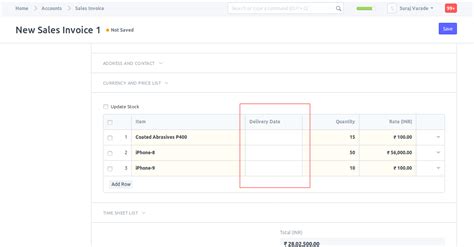 Item Wise Delivery Date In Sales Invoice Table From Delivery Date Of Sales Order Item Table