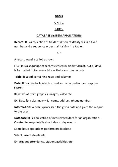Dbms Unit 1 Part I Dbms Unit 1 Part I Database System Applications