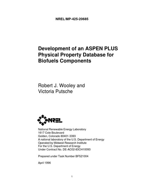 Development Of An Aspen Plus Physical Property Database For Biofuels Components Pdf Phase