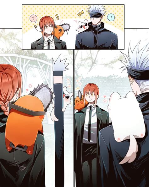 Makima Gojou Satoru And Pochita Chainsaw Man And More Drawn By Yoon Dmsco Danbooru