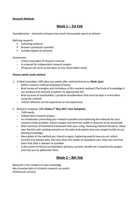 Research Methods Lecture Notes 1 7 Research Methods Week 1 2st Feb Operationalize